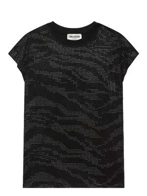 Zadig&Voltaire Cloe Rhinestone Embellished Zebra Print Cotton Tank Top - Black