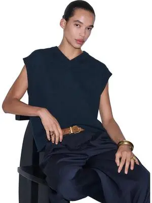 ME+EM Cashmere Relaxed Knit Vest - Navy