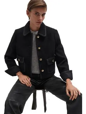 ME+EM Cropped Bouclé Jacket - Black