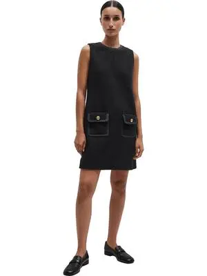 ME+EM Mini Shift Dress With Gold Button Detail - Black