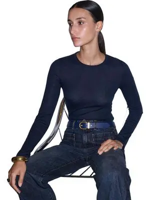 ME+EM ME+EM Merino Wool Cashmere Crew Neck Top Navy