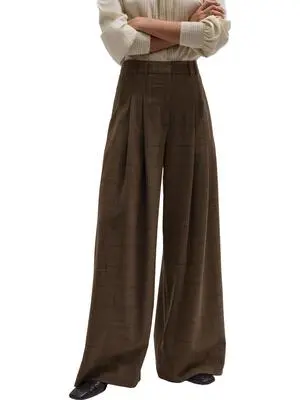 ME+EM Icon Check Wide-leg Trousers - Pecan Brown Multi