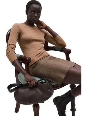 ME+EM Jersey Stitch Crew Neck Top - Deep Camel