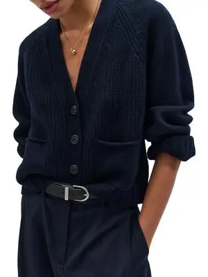 ME+EM Merino Cashmere V-neck Cardigan - Navy