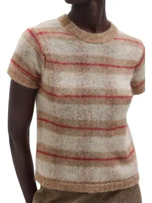 ME+EM Lofty Check Baby Tee - Camel Multi