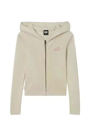 FINGERCROXX Logo-embroidered Zip-up Cardigan - Neutrals