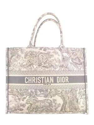 Dior Embroidered Canvas Large Tote Bag - Grey