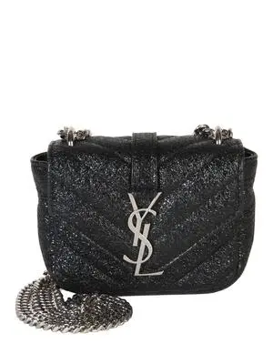 Saint Laurent Metallic Matelasse Micro Monogram Crossbody Bag - Black