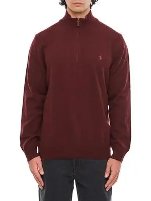 Polo Ralph Lauren Polo Ralph Lauren Wool Quarter-Zip Sweater With Embroidered Pony Red