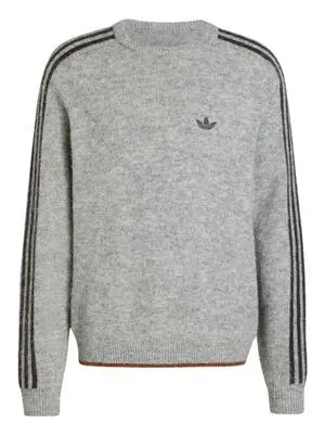 Adidas 3 Stripes Fluffy Knit Crew Jumper - Medium Grey Heather