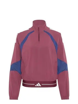 Adidas Hyperglam 3-stripes Color Block Woven 1/4 Zip Track Top - Maroon