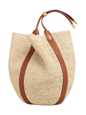 Celine Large Drop Bucket Bag In Raffia And Calfskin - Tan
