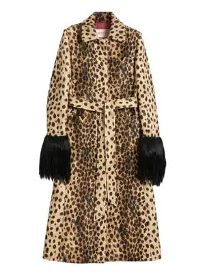 Valentino Garavani Valentino Jaguar Spots Printed Wool Cloth Coat With Fur Cuffs Nude