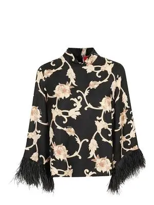 LA DOUBLEJ La Double J Floral Print Feather Cuff Top