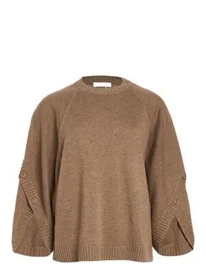 Max Mara Solid-color Cashmere Sweater With Ribbed Cuffs And Button Detailing - Brown