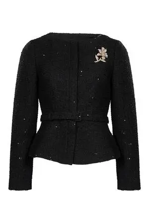 Roland Mouret Sequined Flower Brooch Tailored Jacket - Black