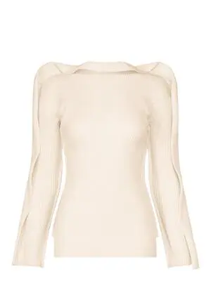 ISSEY MIYAKE Issey Miyake Ivory Ribbed Boatneck Top