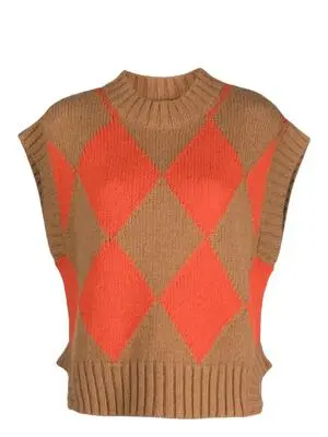 La DoubleJ La Double J Argyle Print Knitted Vest Brown