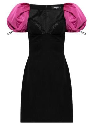Dsquared2 Mini Dress With Lace Trim And Puff Sleeves - Black