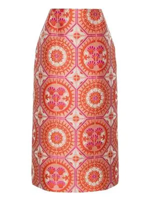 La DoubleJ Patterned Jacquard Midi Pencil Skirt - Pink