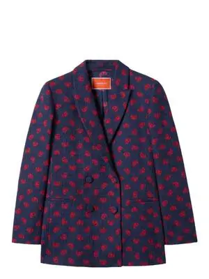 La DoubleJ Double-breasted Floral Blazer - Blue