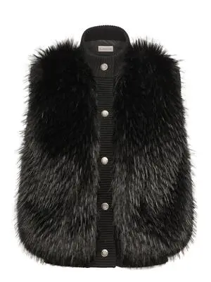 Moncler MONCLER Fur-Trimmed Knit Vest Black