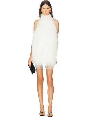 AEXAE Polyester Fringe Halterneck Mini Dress - Cream