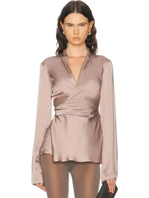 Rick Owens Laura Long Sleeve Wrap Top - Rose