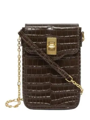 Lulu Guinness Chocolate Croc Effect Rita Crossbody Bag - Brown