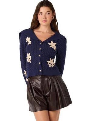 Astr The Label Analissa Sailor Collar Cardigan - Navy