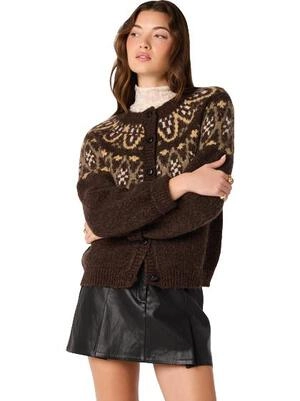 Astr The Label Irene Fair Isle Cardigan - Brown