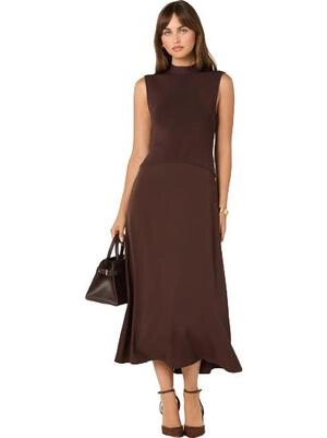 Astr The Label ASTR The Label Ora High-Neck Tie-Back Midi Dress Brown