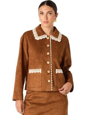ASTR THE LABEL ASTR The Label Gavriella Lace-Trim Faux Suede Jacket