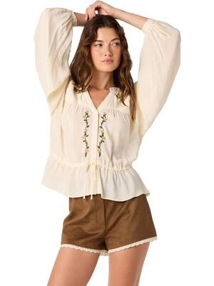 Astr The Label ASTR The Label Kya Faux Suede Lace Trim Shorts Chestnut