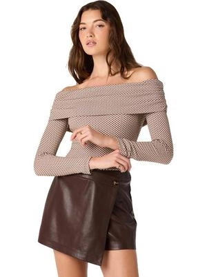 Astr The Label Oaklee Faux Leather Skort - Brown