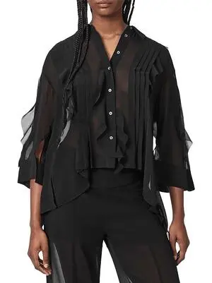 ALLSAINTS Allsaints Minna Ruffled High Low Shirt Black