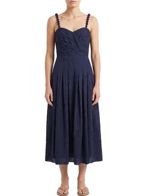 CARTOLINA Marabel Jacquard Sweetheart Neckline Midi Dress - Midnight Blue