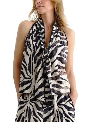 CARTOLINA Monroe Linen Halter Top With Print - Painted Zebra