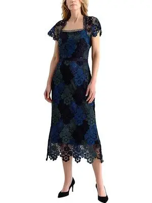 CARTOLINA Waverly Ombre Lace Midi Dress - Navy
