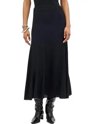 Another Tomorrow Seamed Knit Flare Skirt - Black