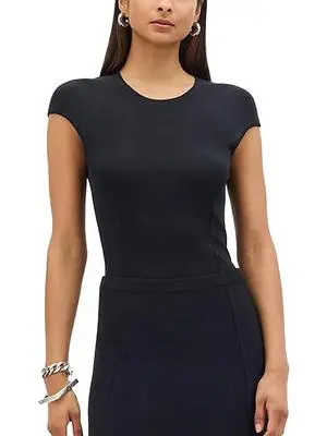 Another Tomorrow Seamed Fitted Top - Black