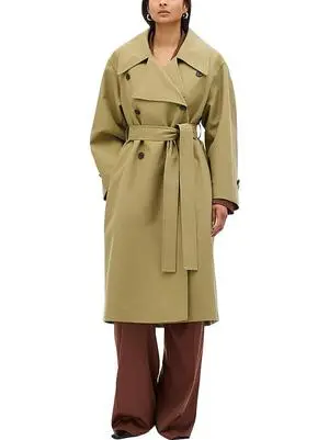 Another Tomorrow Double Face Trench Coat - Olive