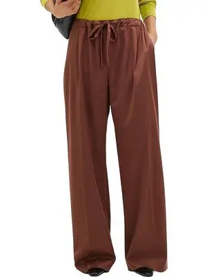 Another Tomorrow Wool Drawcord Wide Leg Pants - Cinnamon