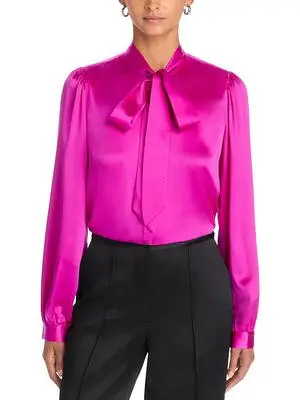 Ramy Brook Theresa Stretch Silk Blouse With Pussy Bow - Raspberry