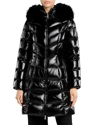 Moncler Hooded Down Jacket With Fur Trim - Black