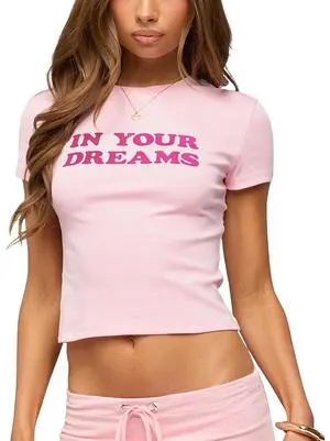 EDIKTED Graphic Print Cropped T-shirt - Light-pink
