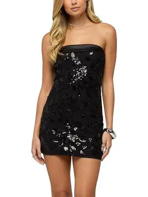 EDIKTED Arletta Foldover Bead & Sequin Mini Dress - Black