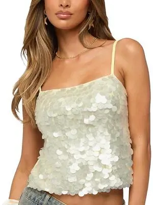 EDIKTED Macy Backless Sequin Top - Beige