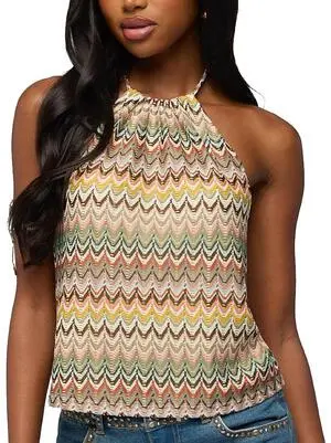 EDIKTED Kelsie Zigzag Crochet Halter Top - Multi