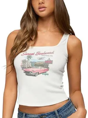 EDIKTED Sunset Boulevard Graphic Tank - White